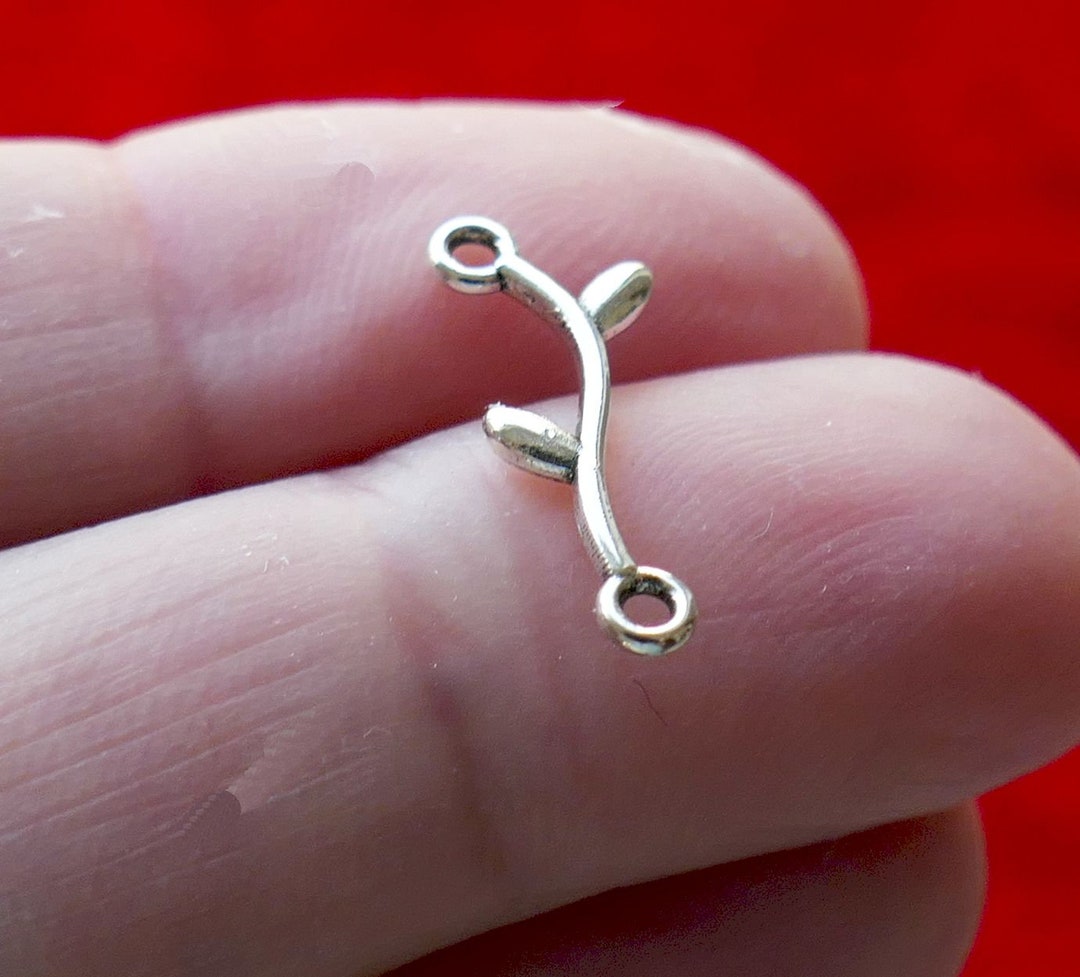 10x Tree Branch Twig Charms, Leaves Connectors, Dull Silver Tone 2 Hole ...