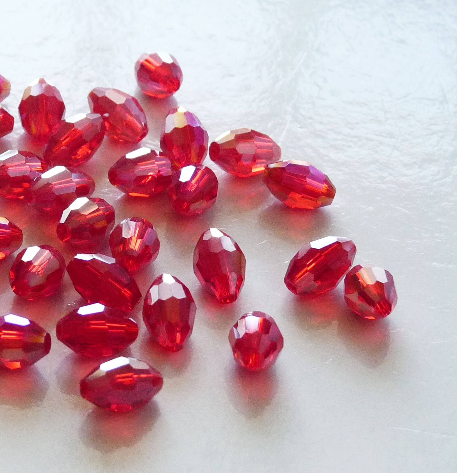 12x Red Oval Crystal Beads 6mm X 8mm, AB Plated Beading Supplies H137 ...