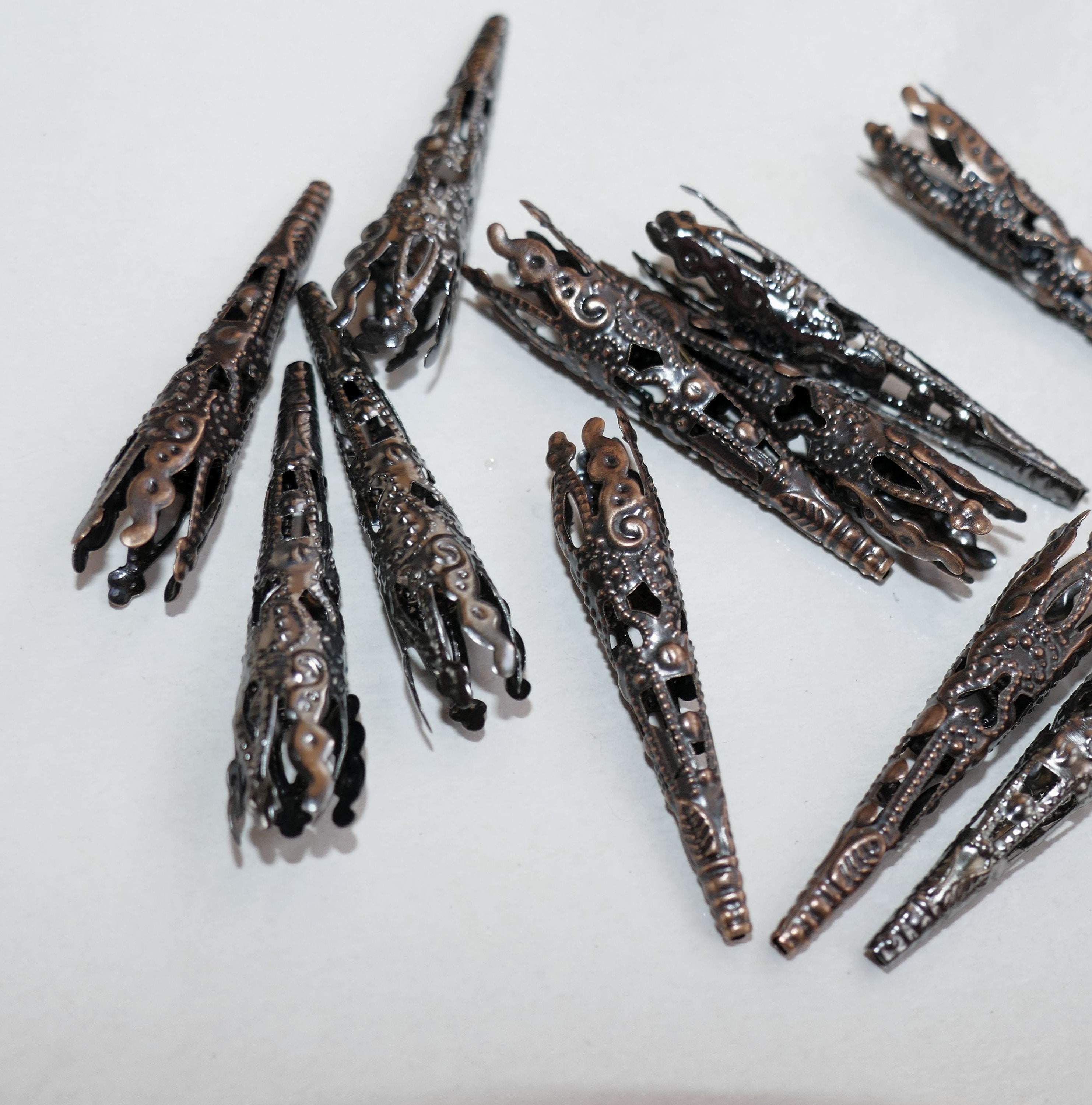 10x Long Tassel End Cone Bead Caps 5 Colors, Filigree Gold/silver ...