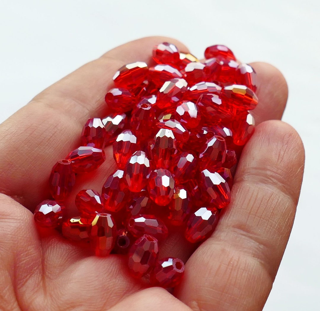12x Red Oval Crystal Beads 6mm X 8mm, AB Plated Beading Supplies H137 ...