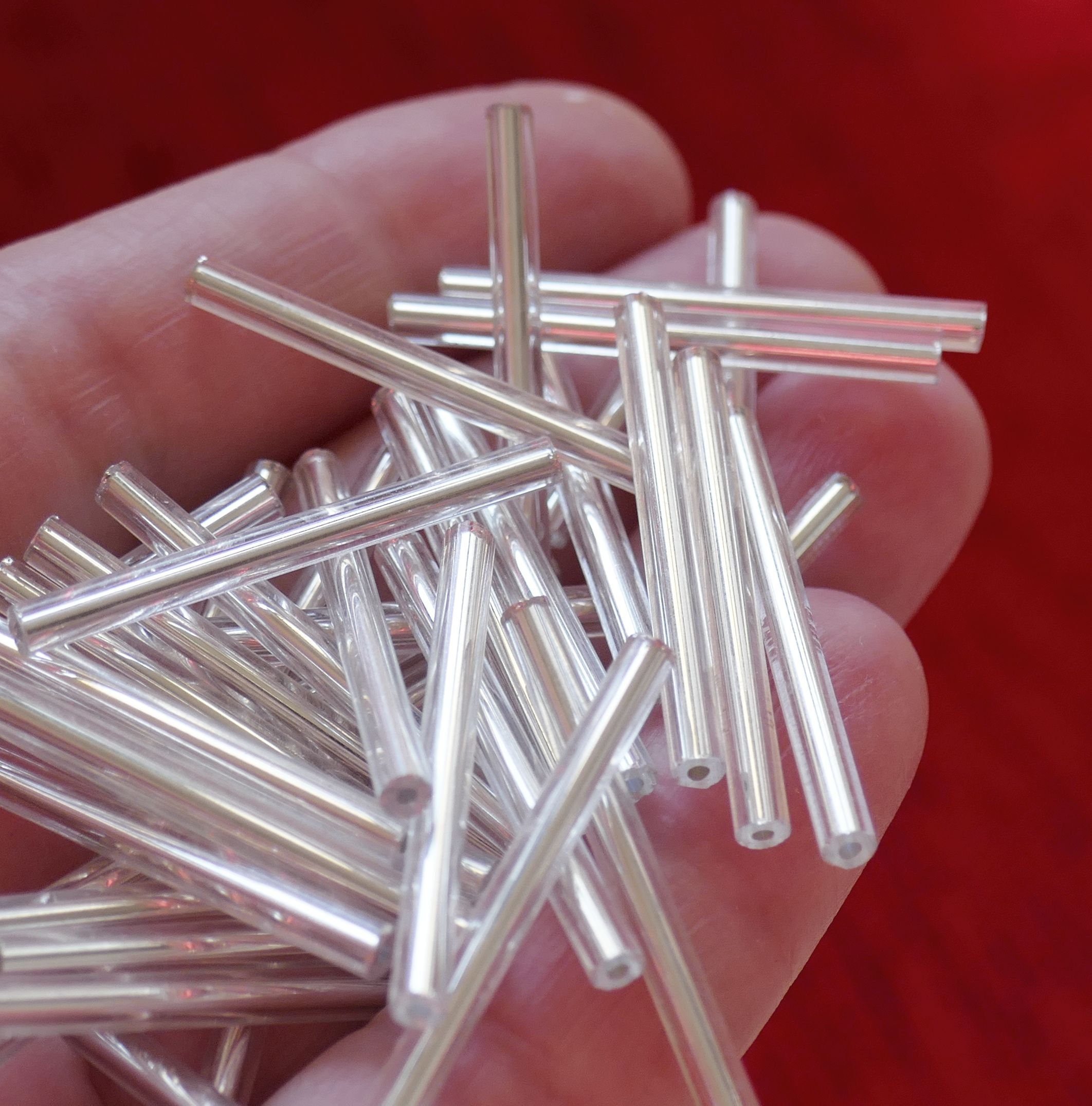 50x Long Silver Lined Tube Glass Bugle Beads 30mm Spacer Beads F199 - Etsy