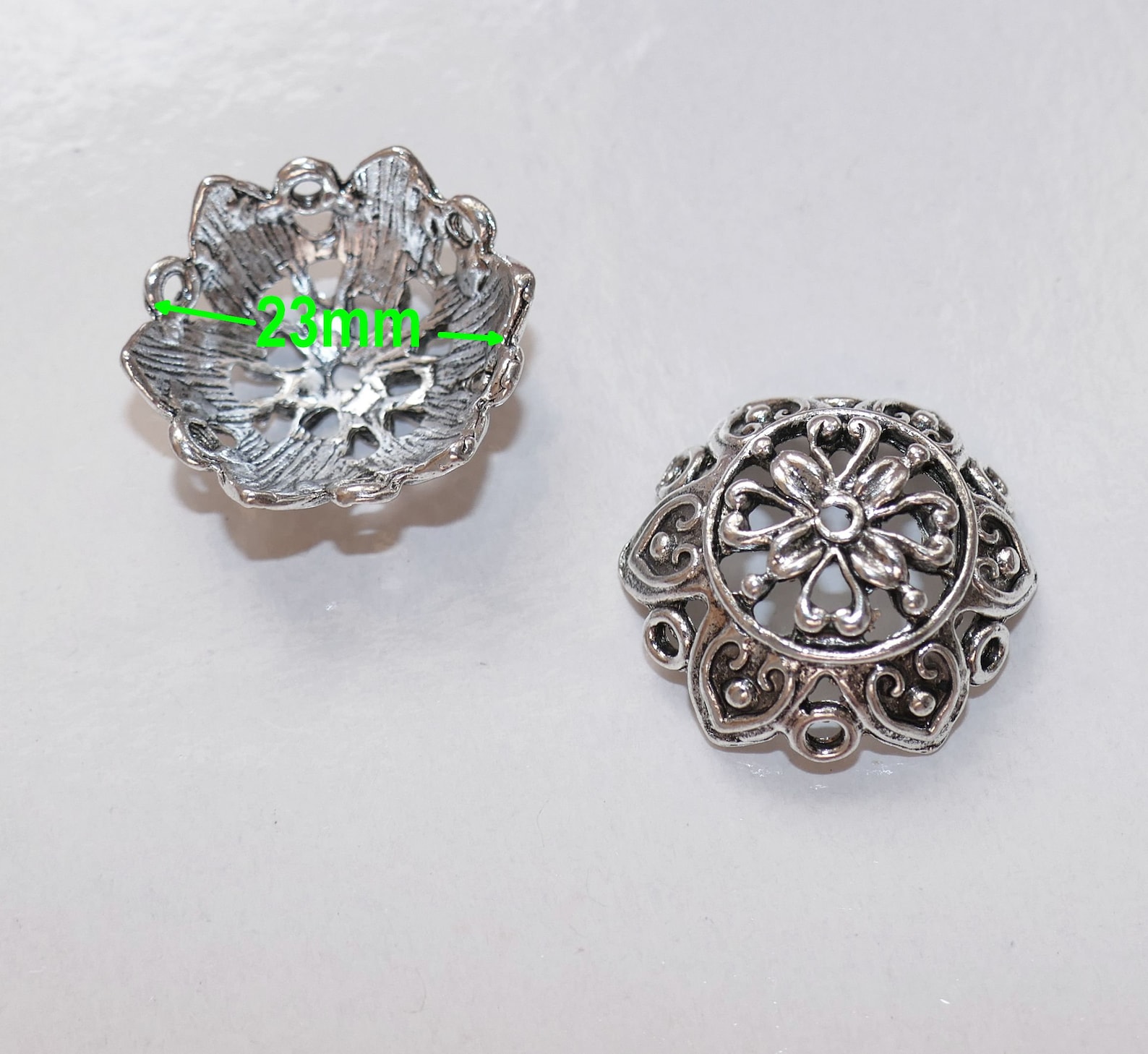 2x Extra Large Flower Bead Caps 25mm Antique Silver Tone - Etsy