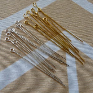 2 Inch Long Eye Pins, 50mm Eyepins, Gold Plated Eye Pins, Silver Plated ...