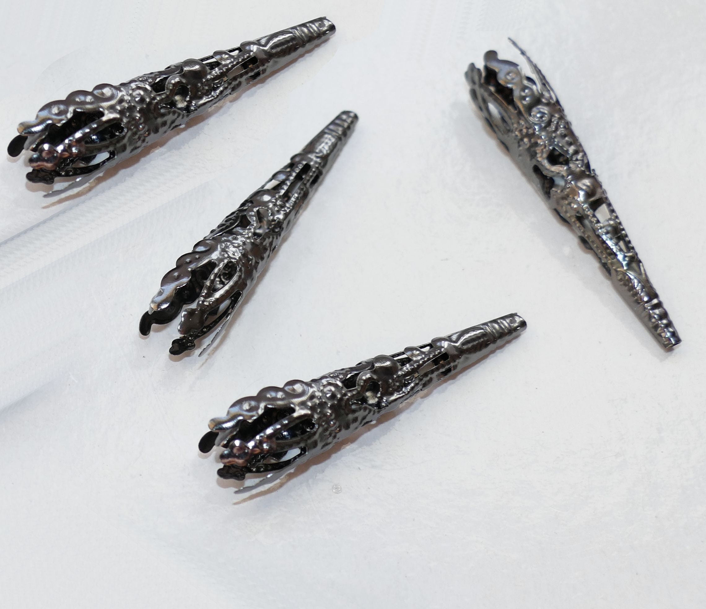 10x Long Tassel End Cone Bead Caps 5 Colors, Filigree Gold/silver ...