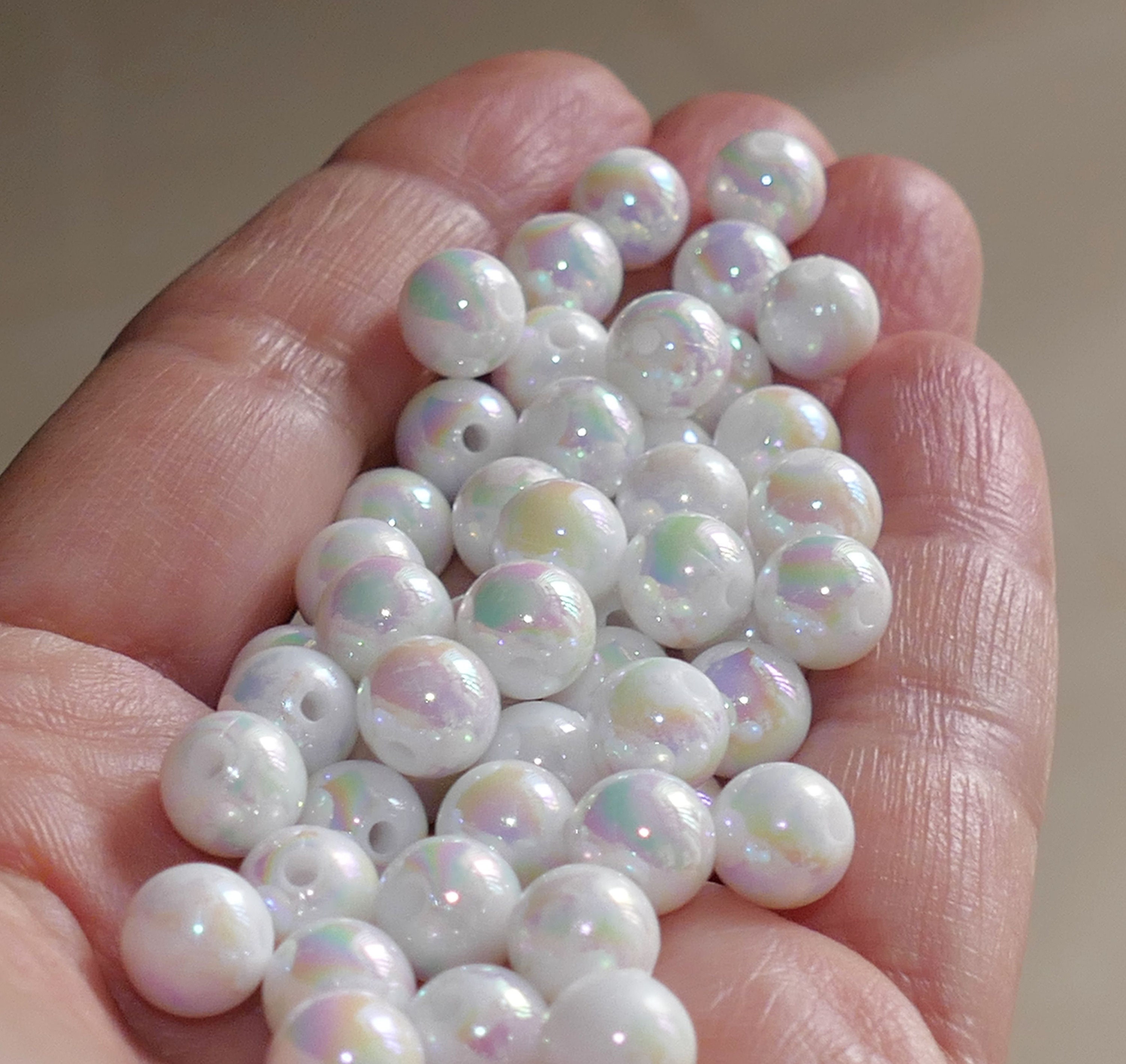 30x Round 8mm White AB Acrylic Pearl Beads Rainbow Spacer | Etsy