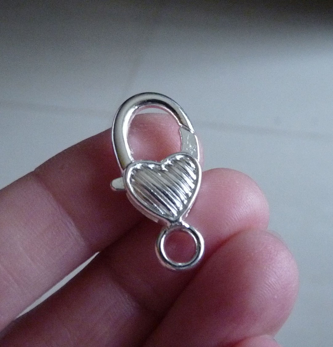 1/4x Big Heart Lobster Claw Clasp, Silver Plated Large Key Chain ...