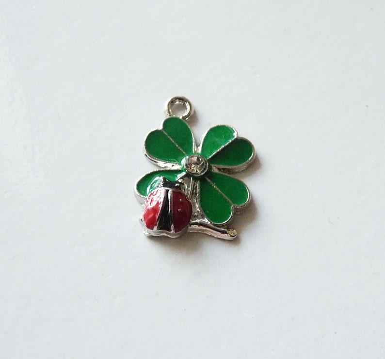 3x Ladybug Clover Charm, Ladybird on Green Four Leaf Clover Enamel ...