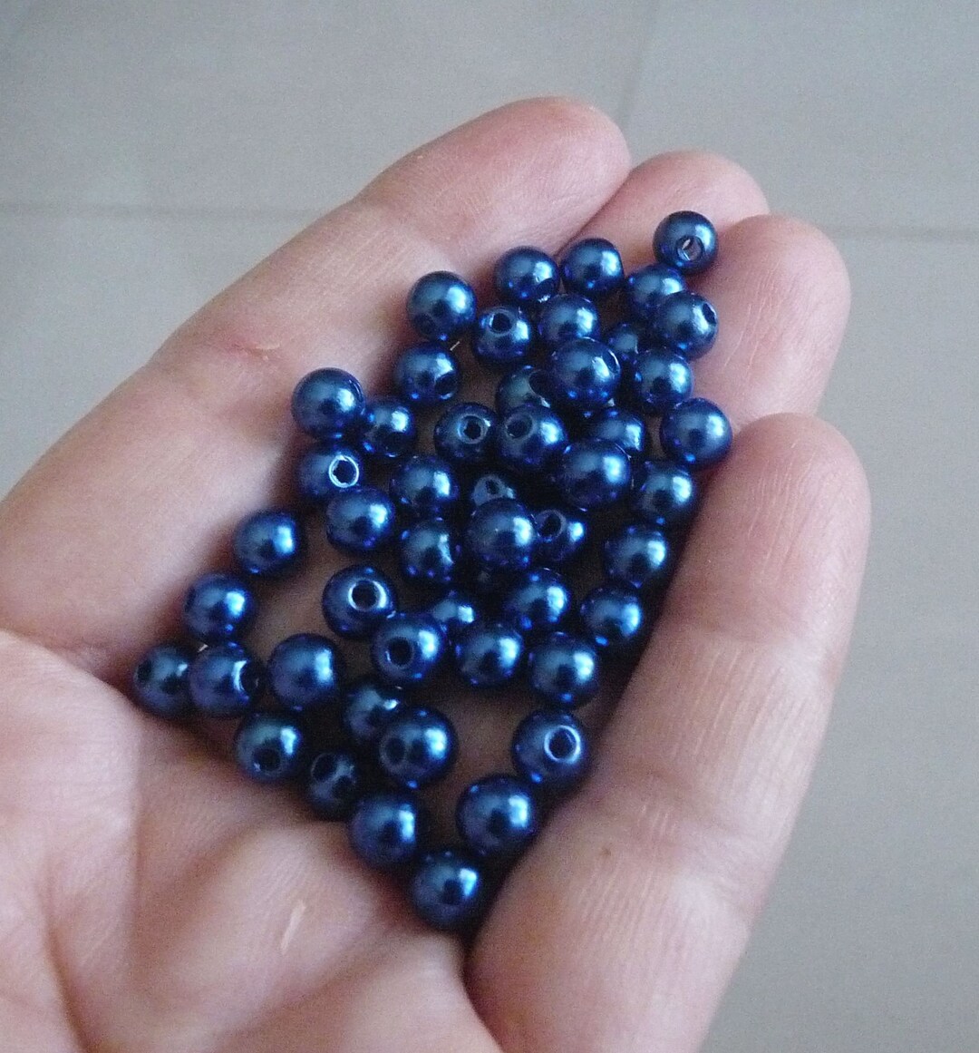 50/100x Blue Round 6mm Acrylic Beads, Blue Pearl Beads, Dark Blue ...