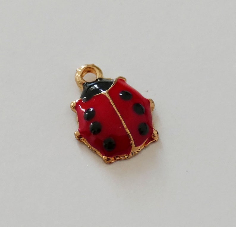 4x Ladybug Enamel Small Charms for Bracelet, Gold Tone Retro Ladybird ...