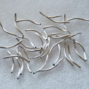 20x Silver 25mm Long Tube Curved Beads, Silver Color Elbow Noodle Wave ...