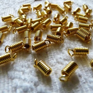 20/50x Spring Coil Crimp Ends, Gold Tone Spiral Metal Bead Stoppers ...
