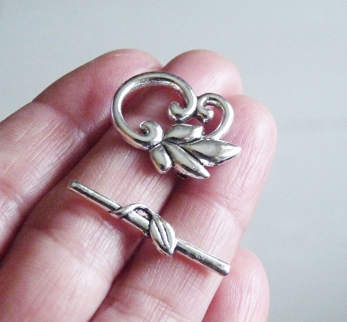 Flower Toggle Clasps Antique Silver Leaf Toggle Clasp for - Etsy