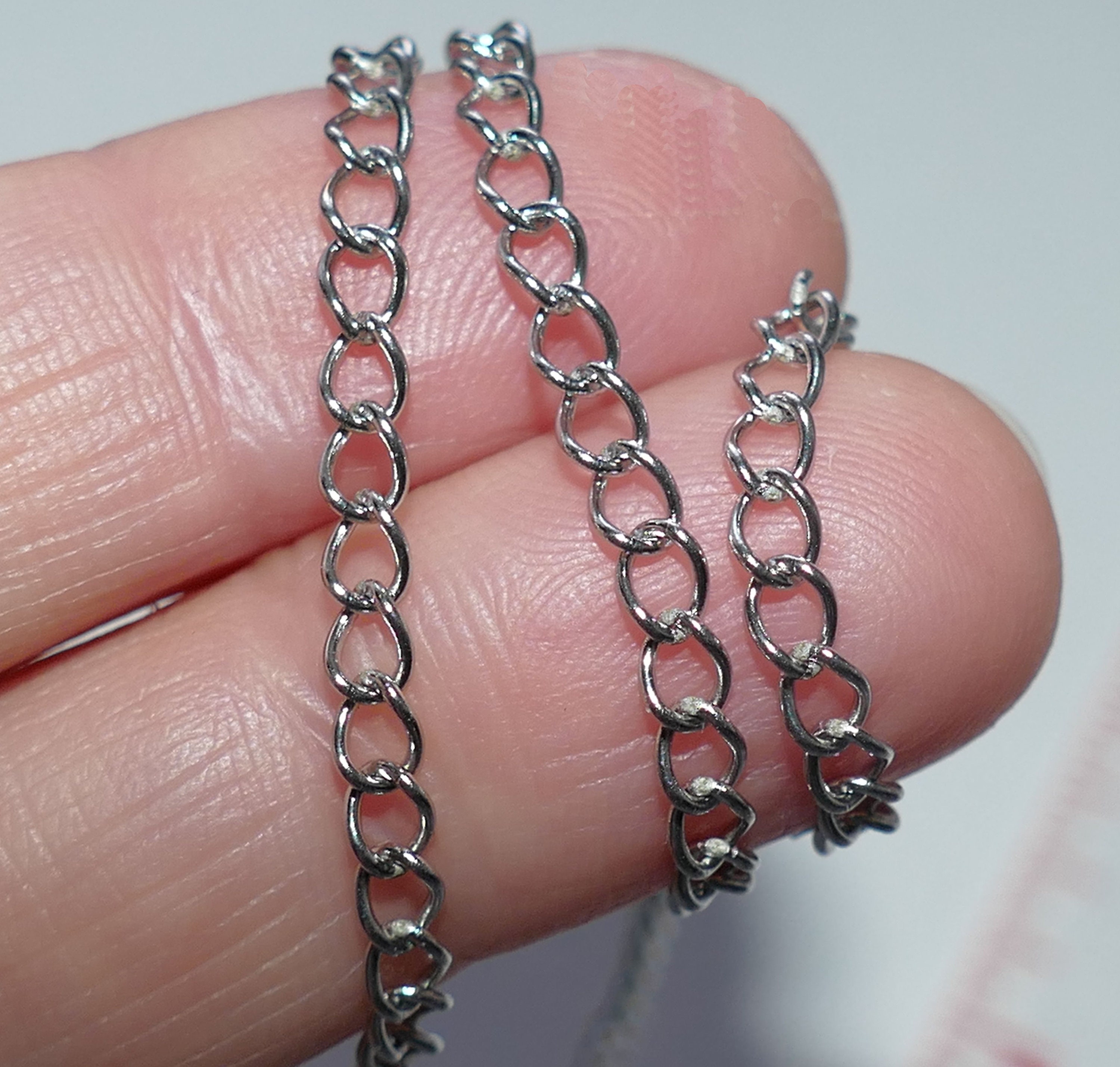 3.3 Feet Stainless Steel Curb Closed Link Chain, 1M Silver Tone ...