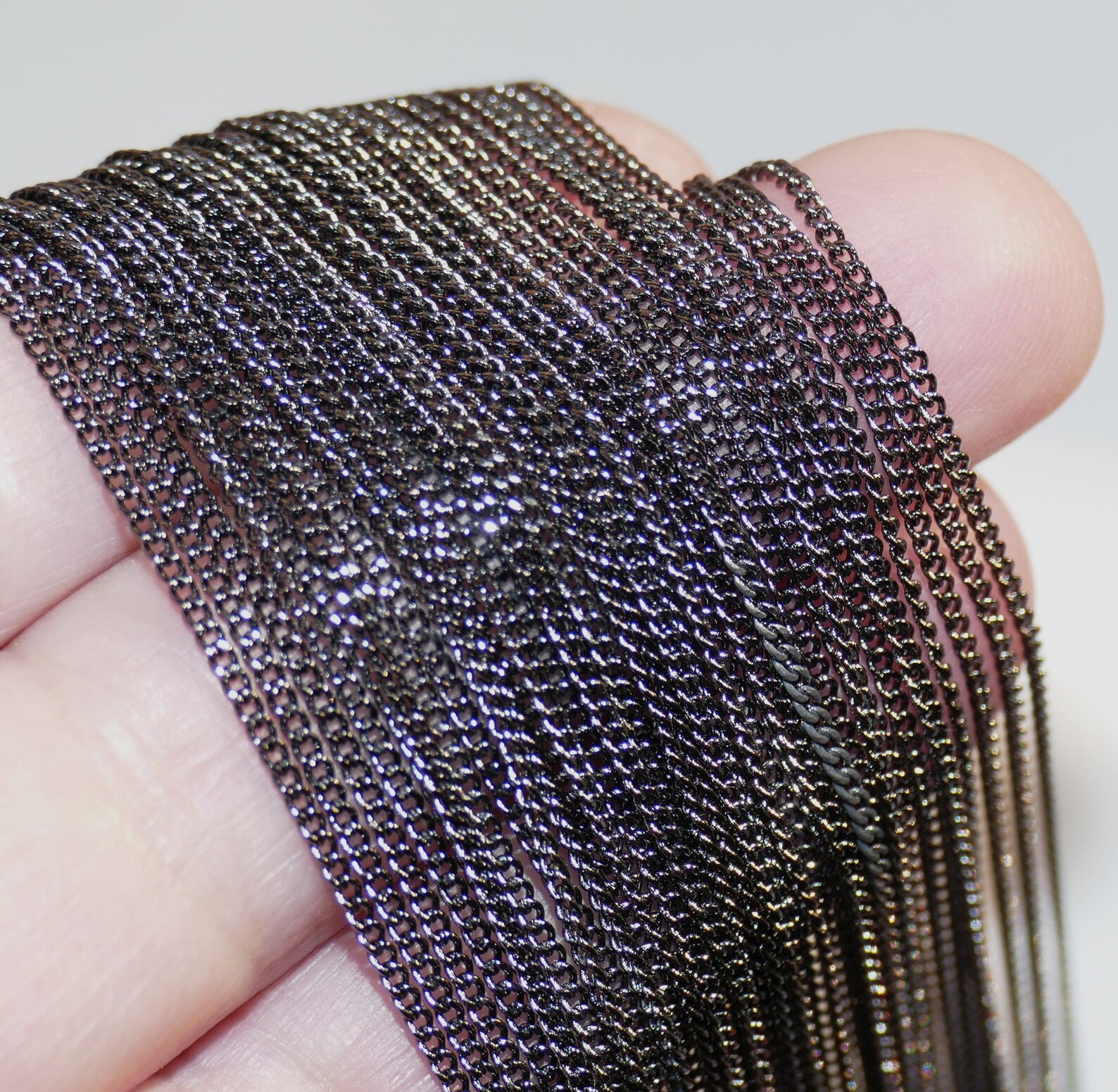 1M Black Closed Curb Link Necklace Chain Delicate Gun Metal - Etsy