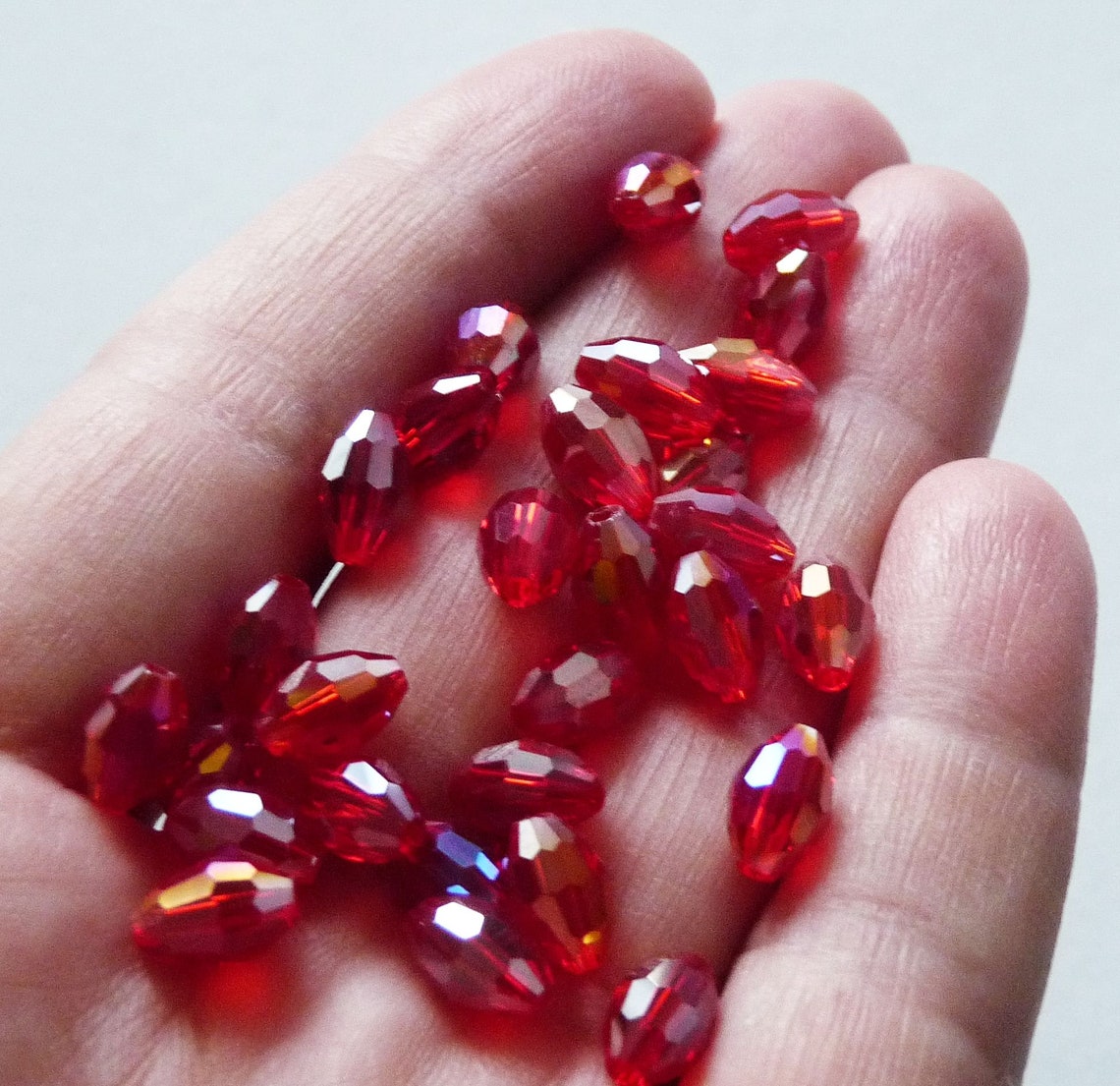 12x Red Oval Crystal Beads 6mm X 8mm, AB Plated Beading Supplies H137 ...