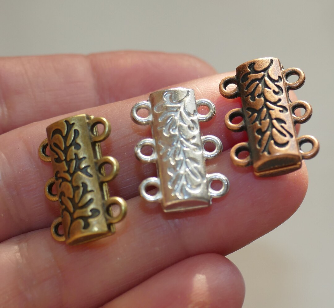 3 Strand Magnetic Clasps, Silver/copper/bronze Multi Hole Bracelet ...