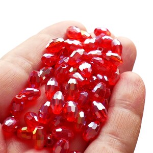 12x Red Oval Crystal Beads 6mm X 8mm, AB Plated Beading Supplies H137 ...