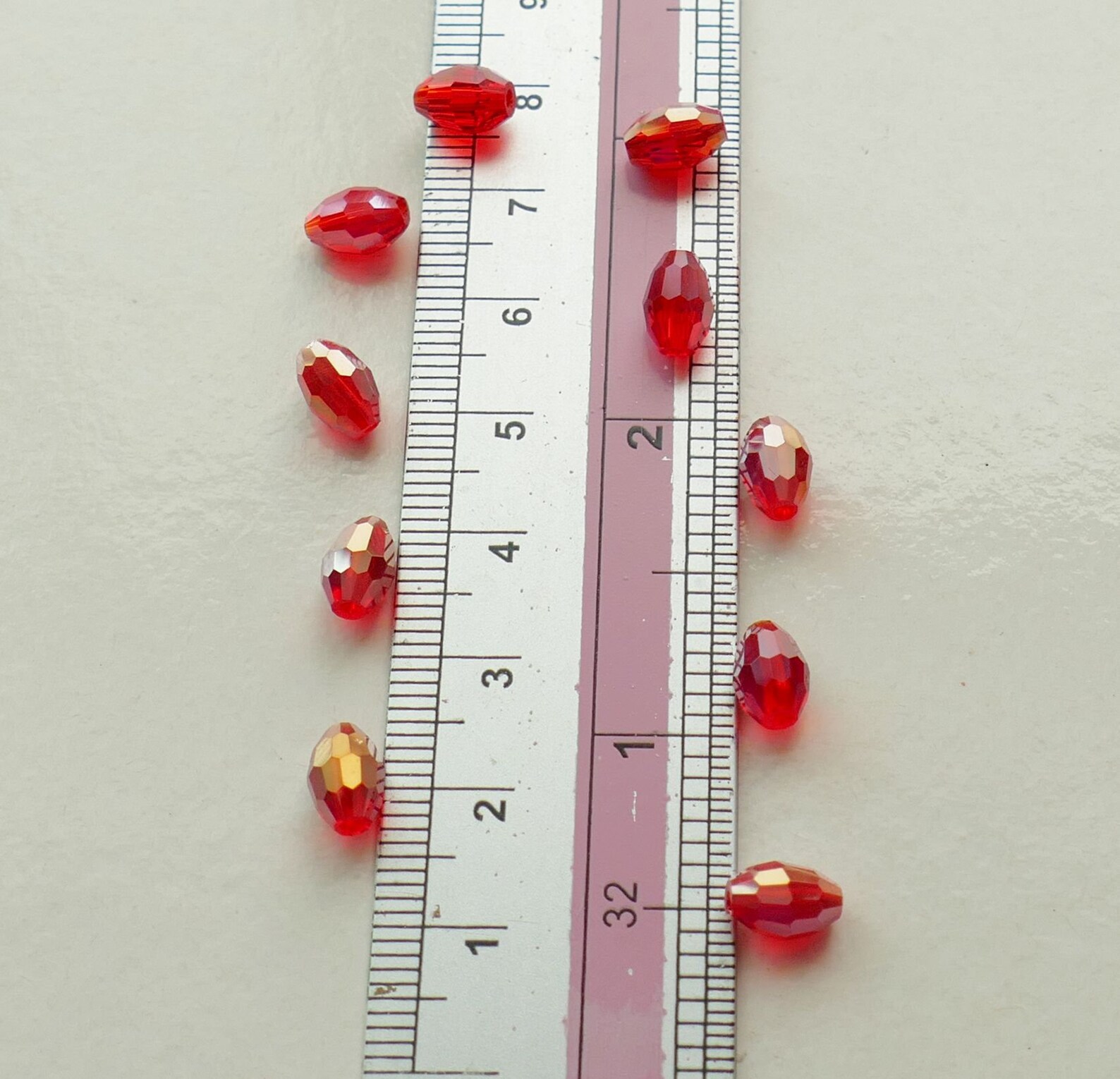 12x Red Oval Crystal Beads 6mm X 8mm, AB Plated Beading Supplies H137 ...
