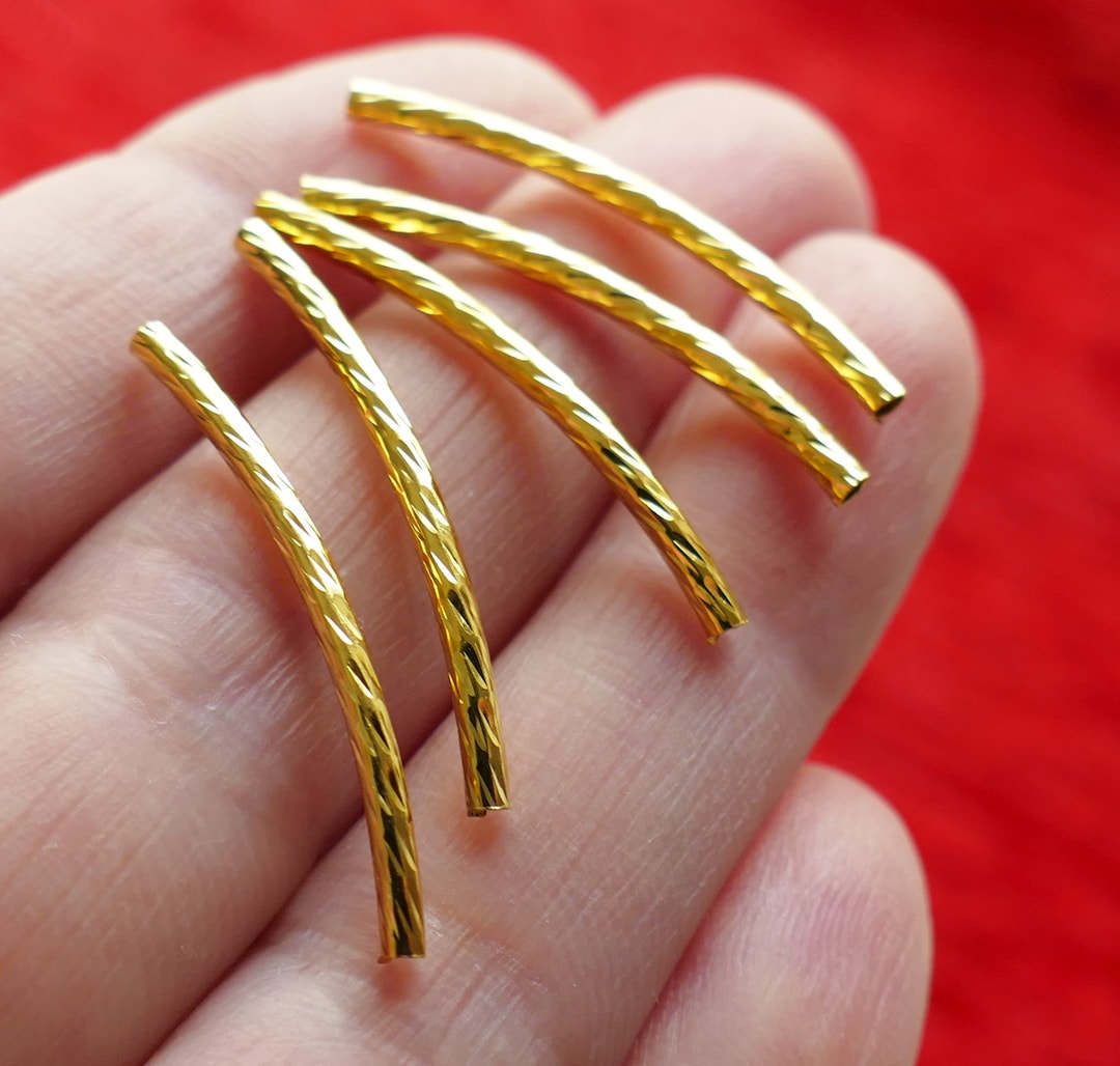 10x Gold Curved Carved Tube Beads, 25mm/30mm Gold Color Wave Spacer ...