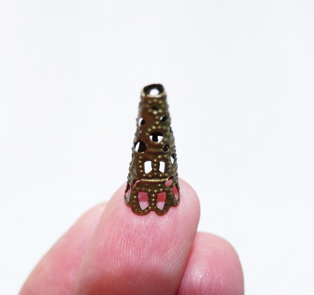 20x Bronze Cone Bead End Caps, Filigree Hollow Spacer Beads, Beading ...