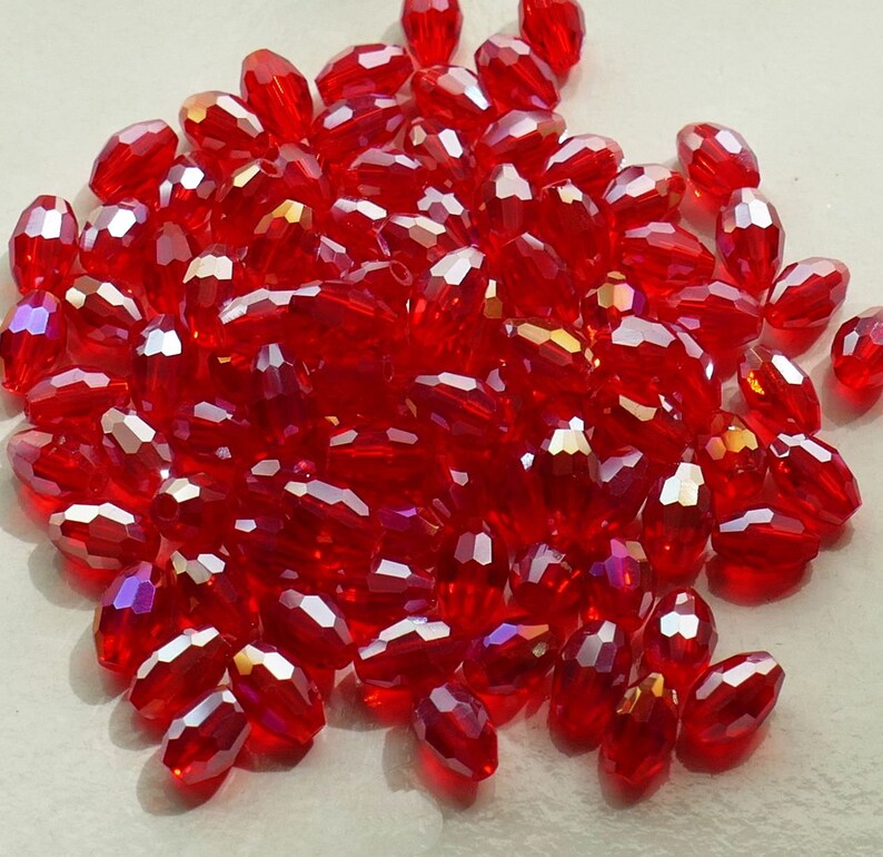 12x Red Oval Crystal Beads 6mm X 8mm, AB Plated Beading Supplies H137 ...