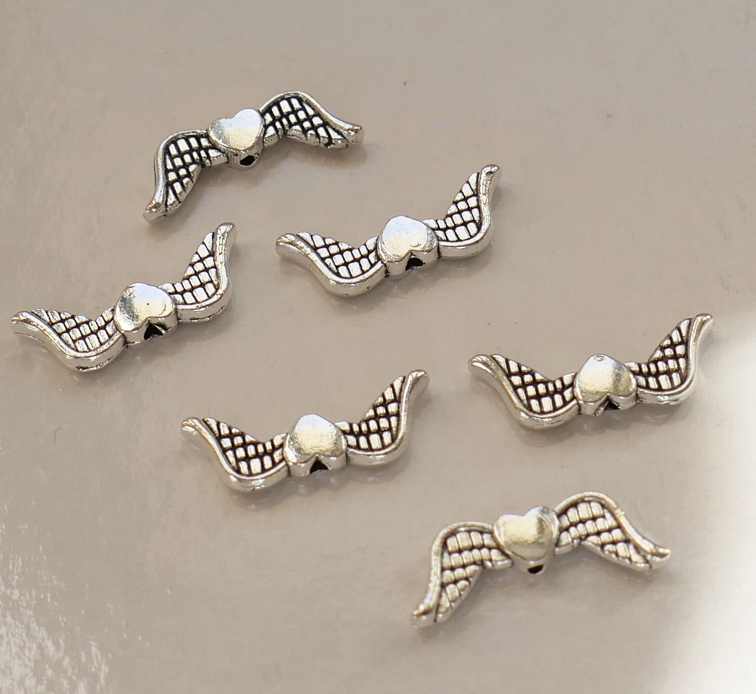 10x Angel Wing Charm Spacer Beads Antique Silver Tone Metal | Etsy
