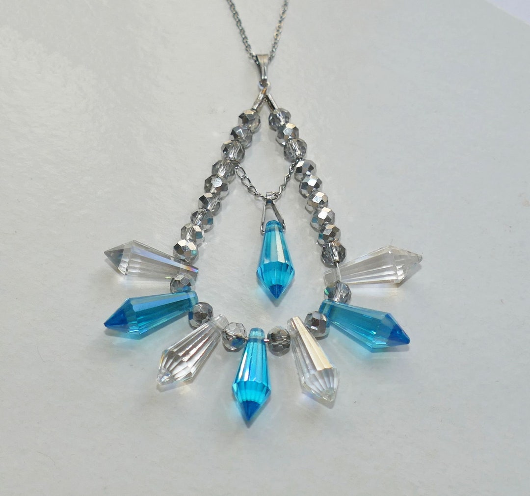 Blue Crystal Spike Stainless Steel Chain Necklace J060 - Etsy