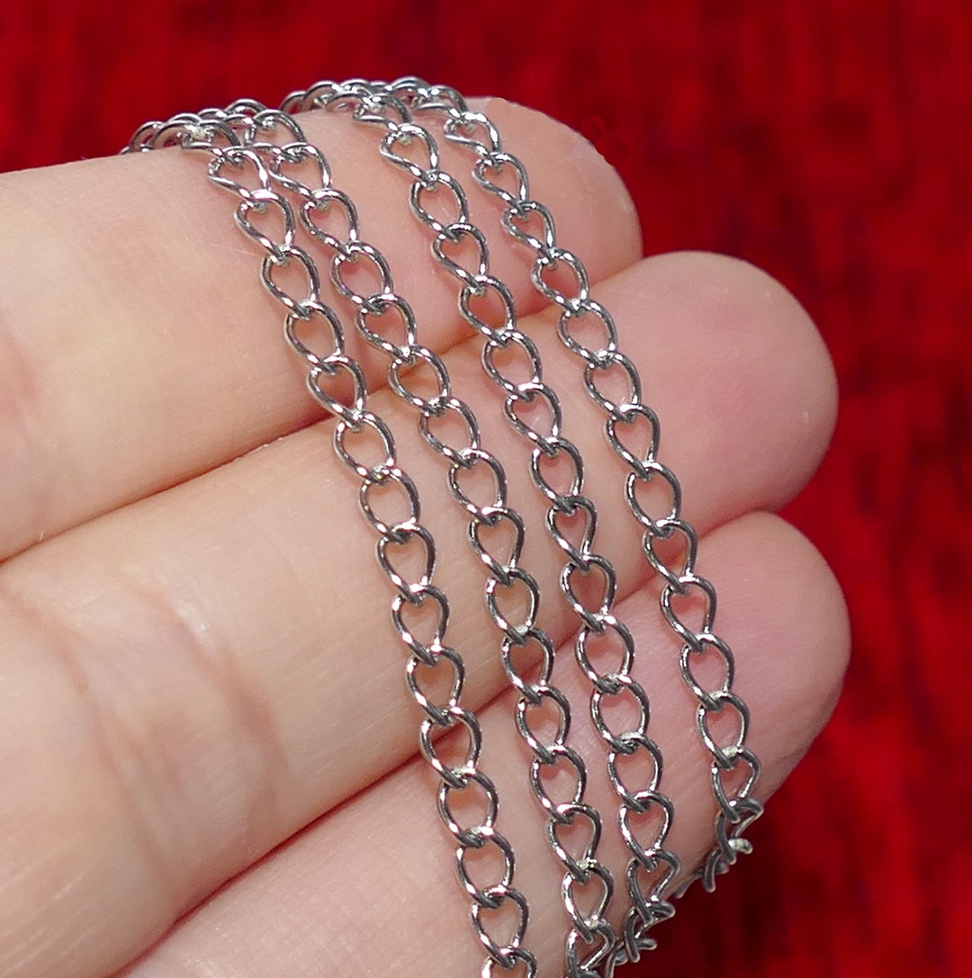 3.3 Feet Stainless Steel Curb Closed Link Chain, 1M Silver Tone ...