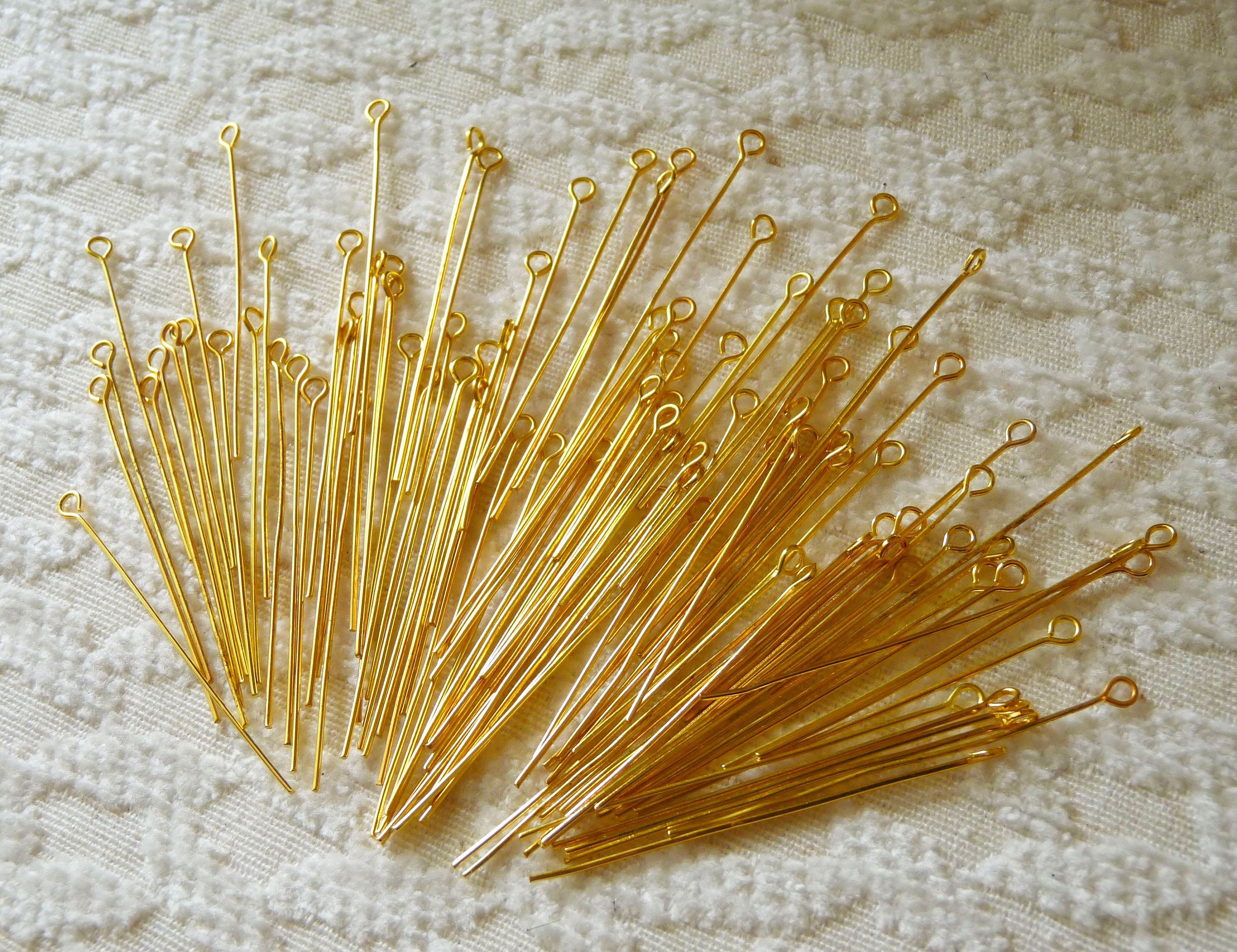 20x Stainless Steel Gold Eye Pins, 30mm/40mm/50mm Eye Head 21 Gauge ...