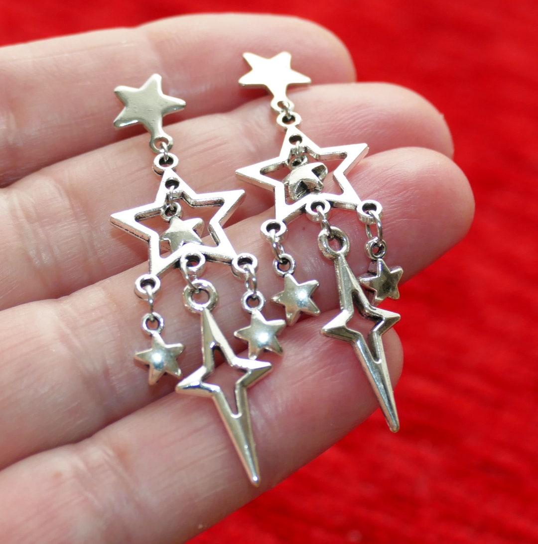 Stars Long Stainless Steel Stud Earrings H016 - Etsy