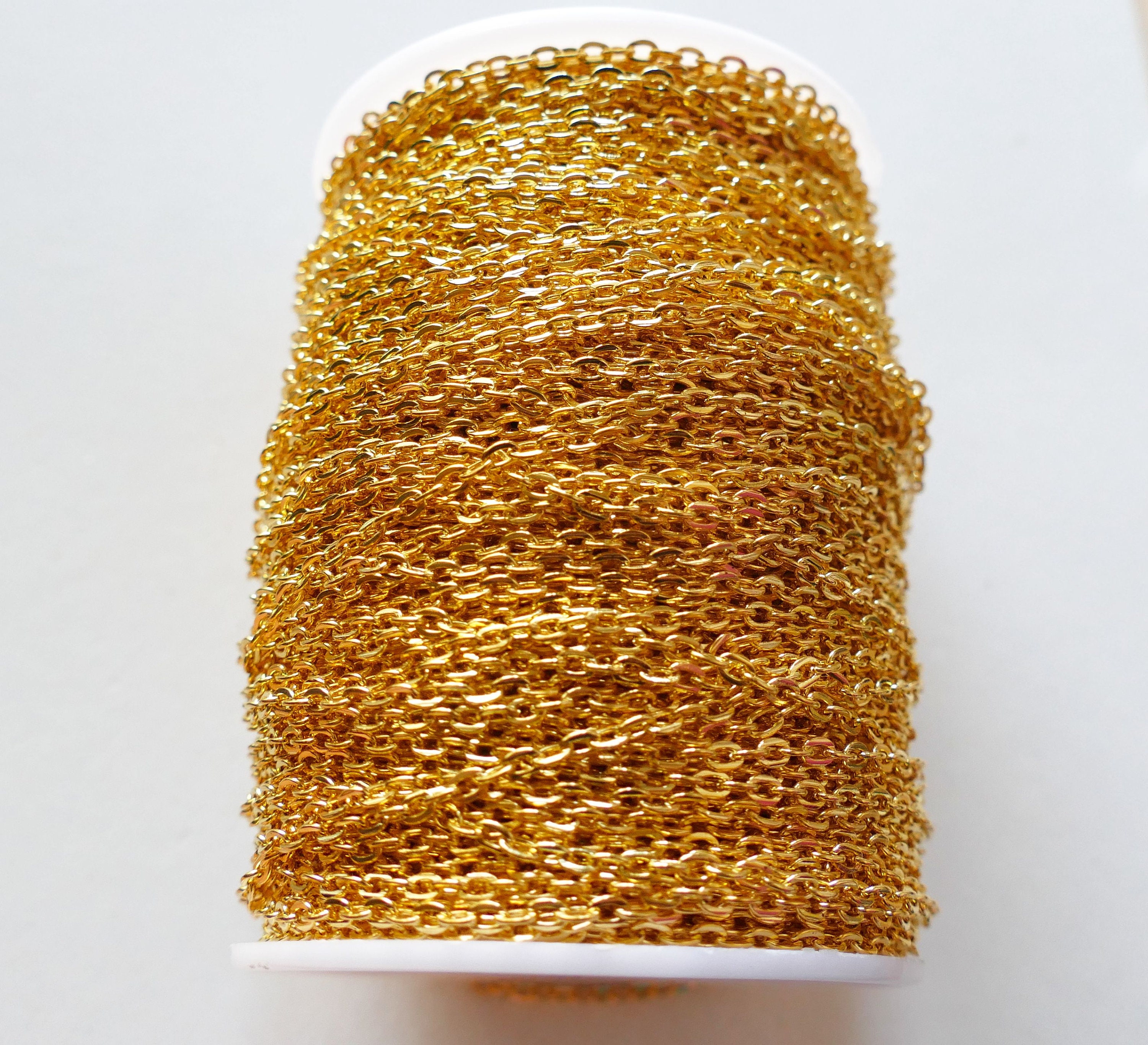 1M Gold Plated Cable Oval Open Link Chain, 3x4mm Link Unfinished Chain ...