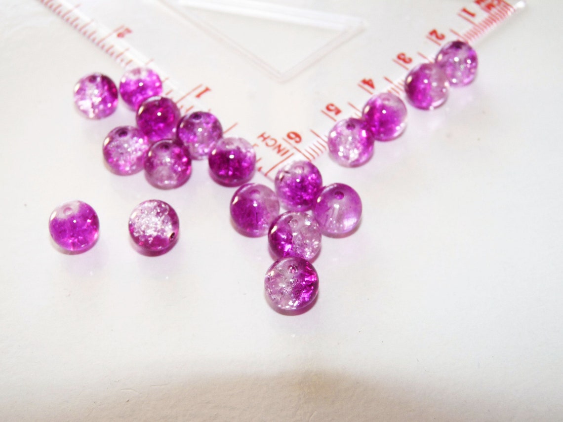 20x Purple Crackle Round Marble 8mm Glass Beads, Purple Crackled Glass ...