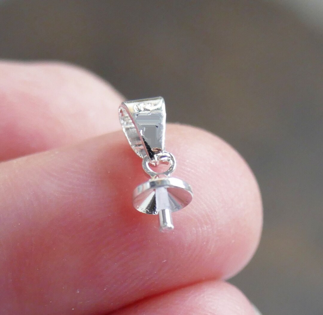 10x Bead Cap With Peg Bails for Half Drilled Beads 925 Silver Plated ...
