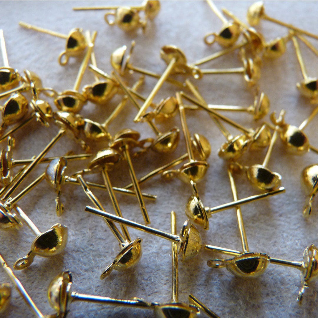 10/20/50x Earring Dot Stud Posts With Loop + Rubber Backs - Etsy