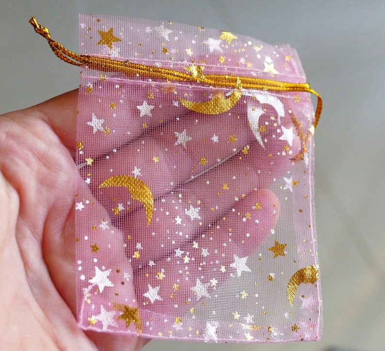 10x Pink Moon Star Organza Gift Bags 7x9cm, Jewelry Pouches With Draw ...