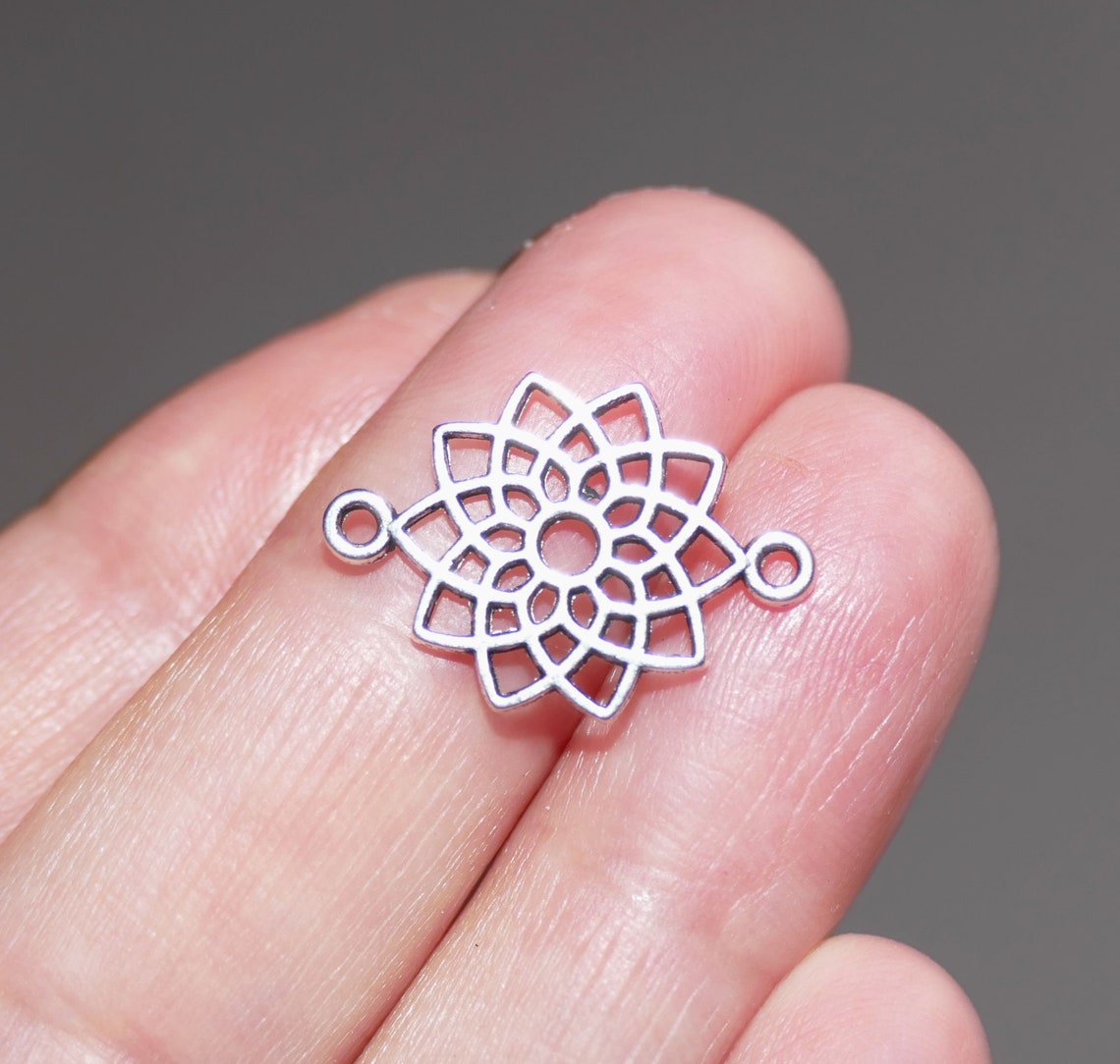 4x Flower Chakra Charm Earring Connector, Antique Silver Necklace ...