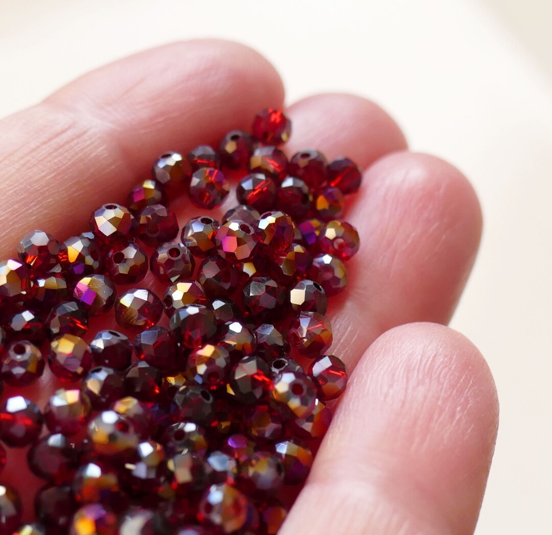 24/48x Wine Red AB 6mm X 4mm/3mm X 4mm Rondelle Crystal Glass Beads ...