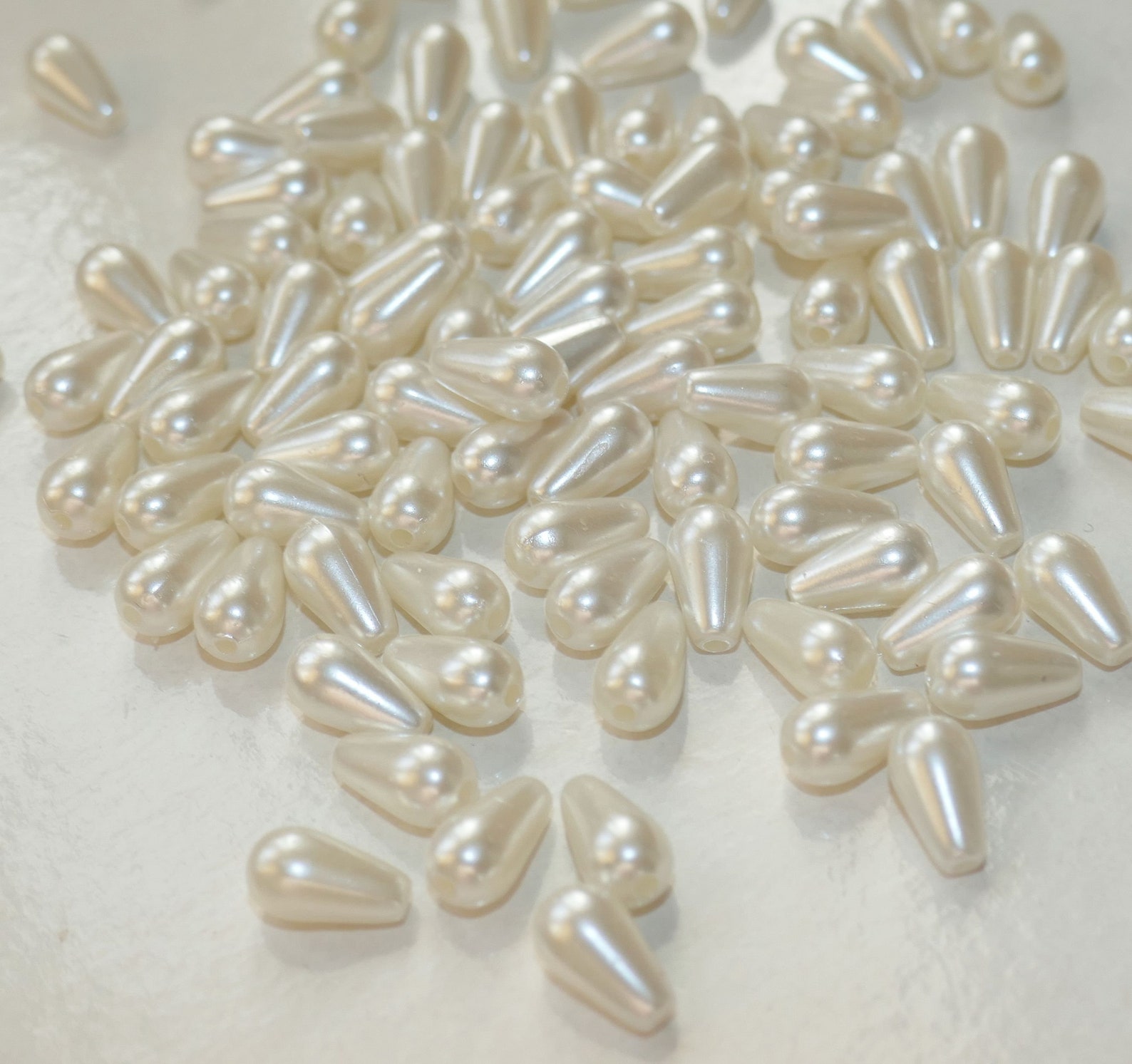 20/50x off White Acrylic Teardrop 10mm Oval Beads, Cream Color Spacer ...