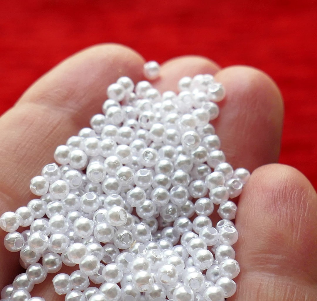 200x White Pearl 3mm Beads, Small Plastic Round Spacer Beads, Beading ...