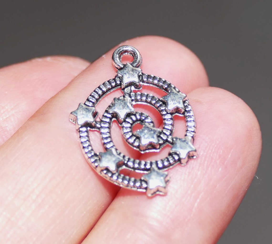 20x Galaxy Planet Star Bulk Charms, Antique Silver Tone Solar System ...