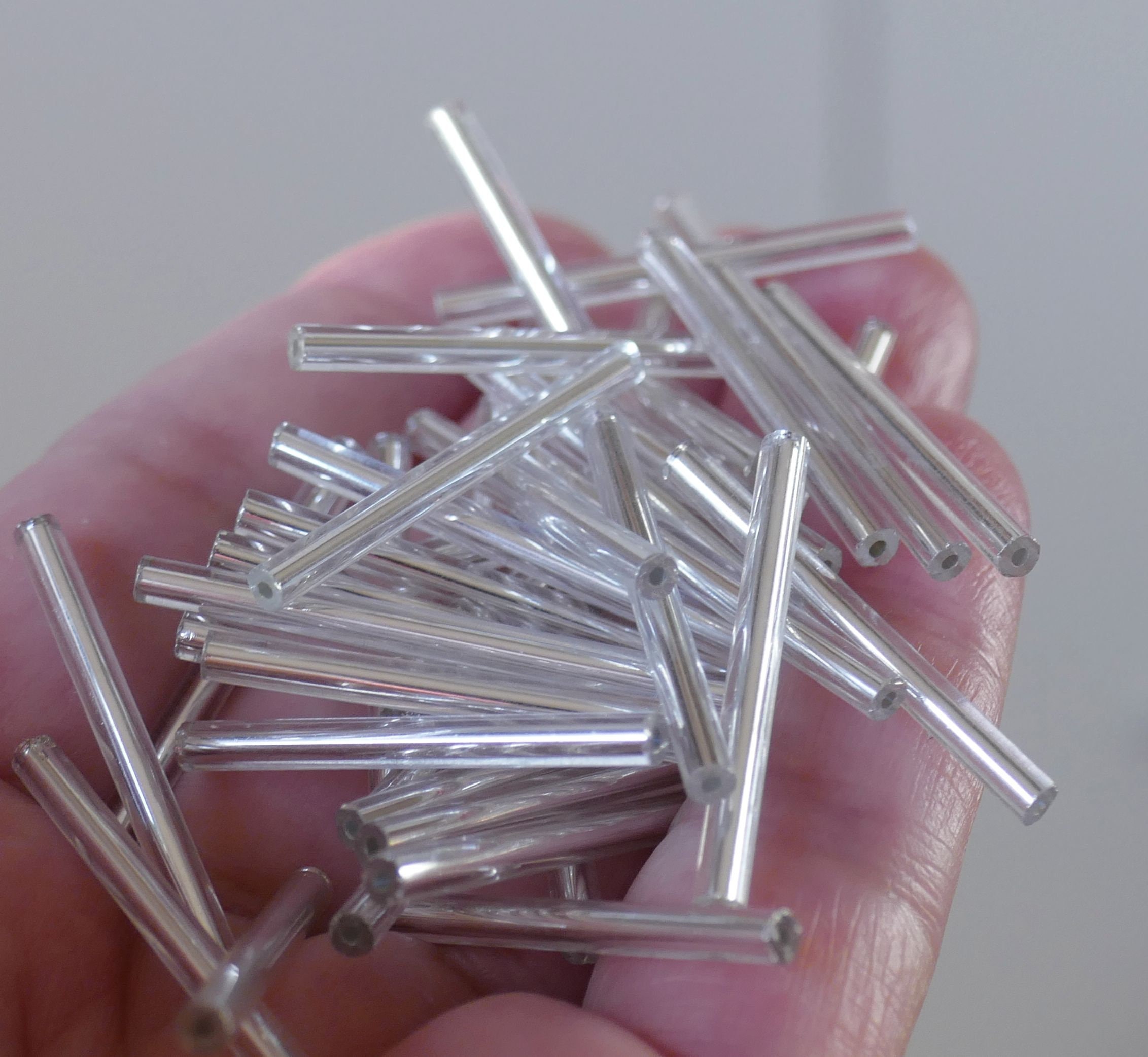50x Long Silver Lined Tube Glass Bugle Beads 30mm Spacer Beads F199 - Etsy