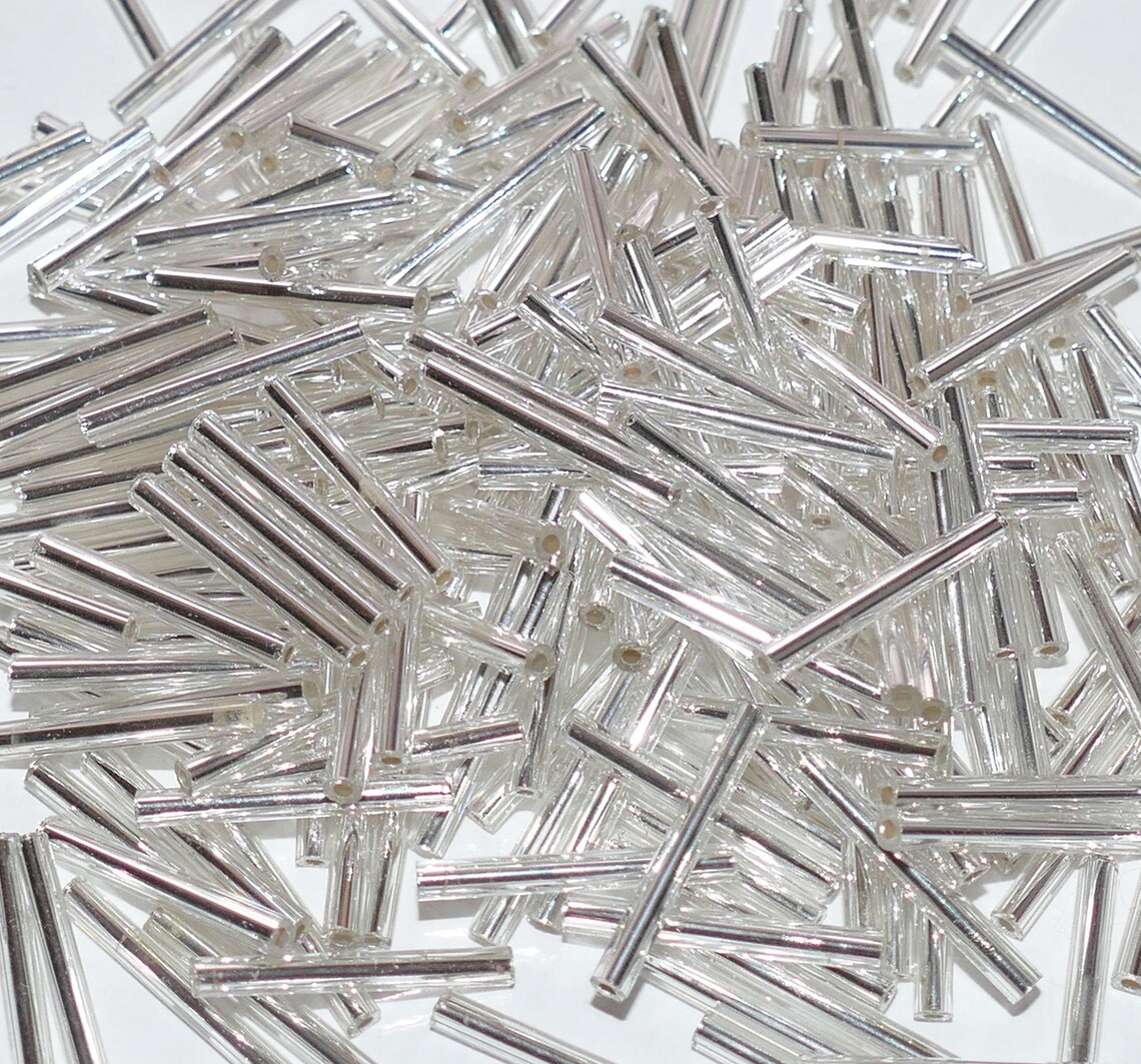 50x Long Silver Lined Tube Glass Bugle Beads 20mm Spacer Beads - Etsy