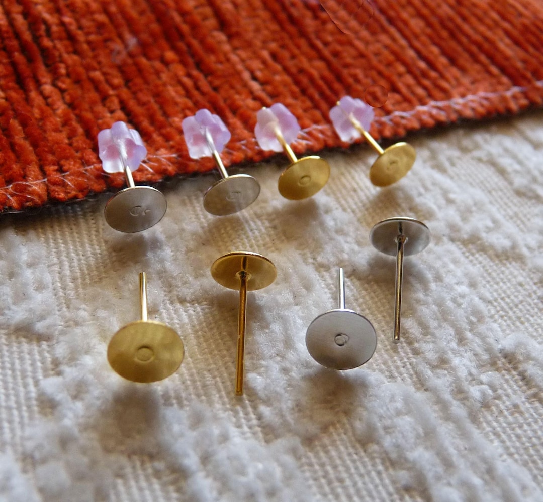6mm Earring Studs, Flat Back Earring Studs & Rubber Backs, Gold/silver ...