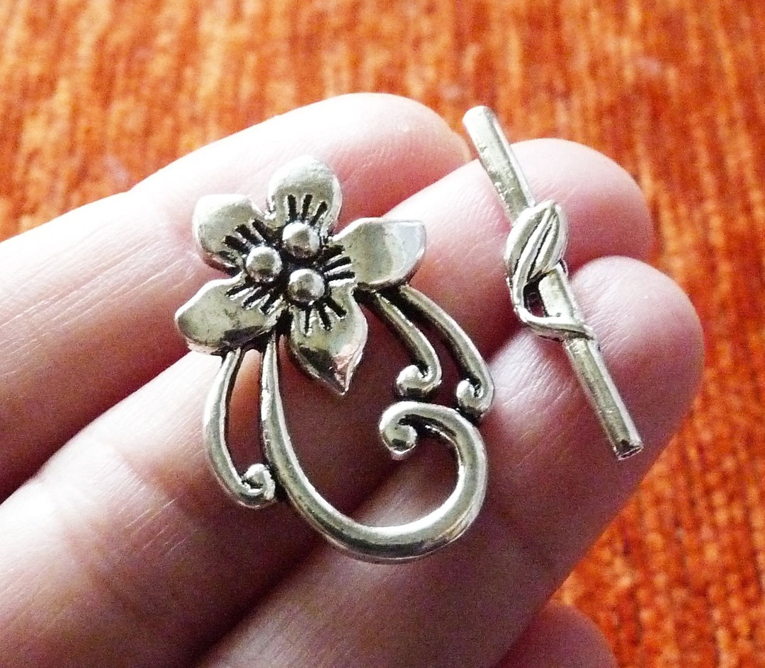 Flower Toggle Clasps, Antique Silver Toggle Clasp for Necklaces, Silver ...