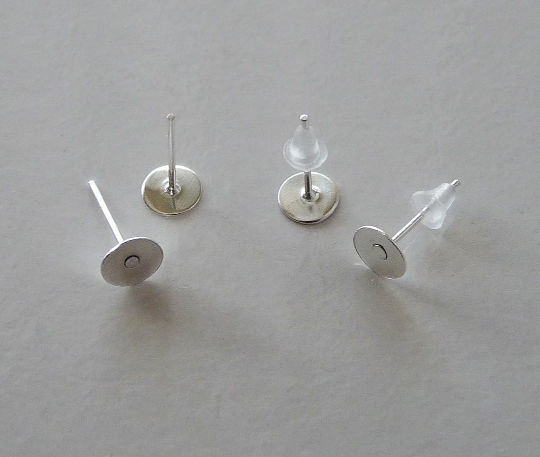 100x Stainless Steel 6mm Blank Flat Back Ear Studs With Rubber Backs ...