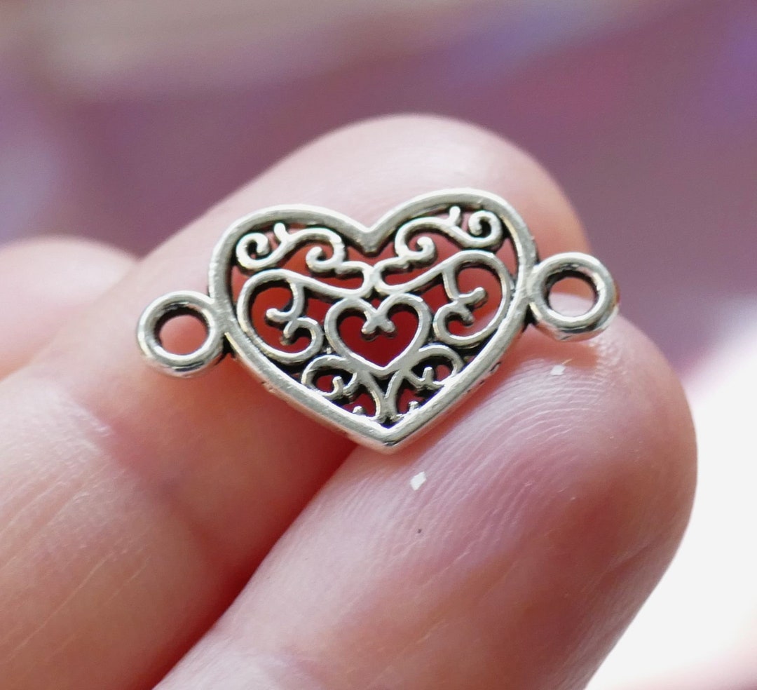 5x Heart Charm 2 Hole Heart Connectors for Bracelet/necklace/earrings ...