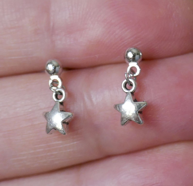 Small Star Charm Drop Earrings Stainless Steel Ball Stud - Etsy