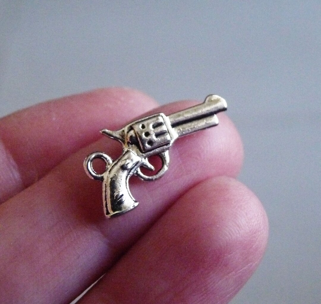 5/10x Pistol Gun 3D Charms, Antique Silver Tone Military Revolver ...