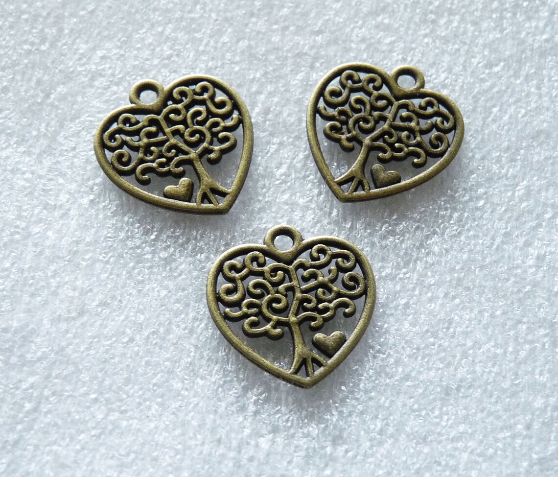 4/8x Heart Tree Charms, Tree of Life Necklace Pendants, Bronze Tone ...