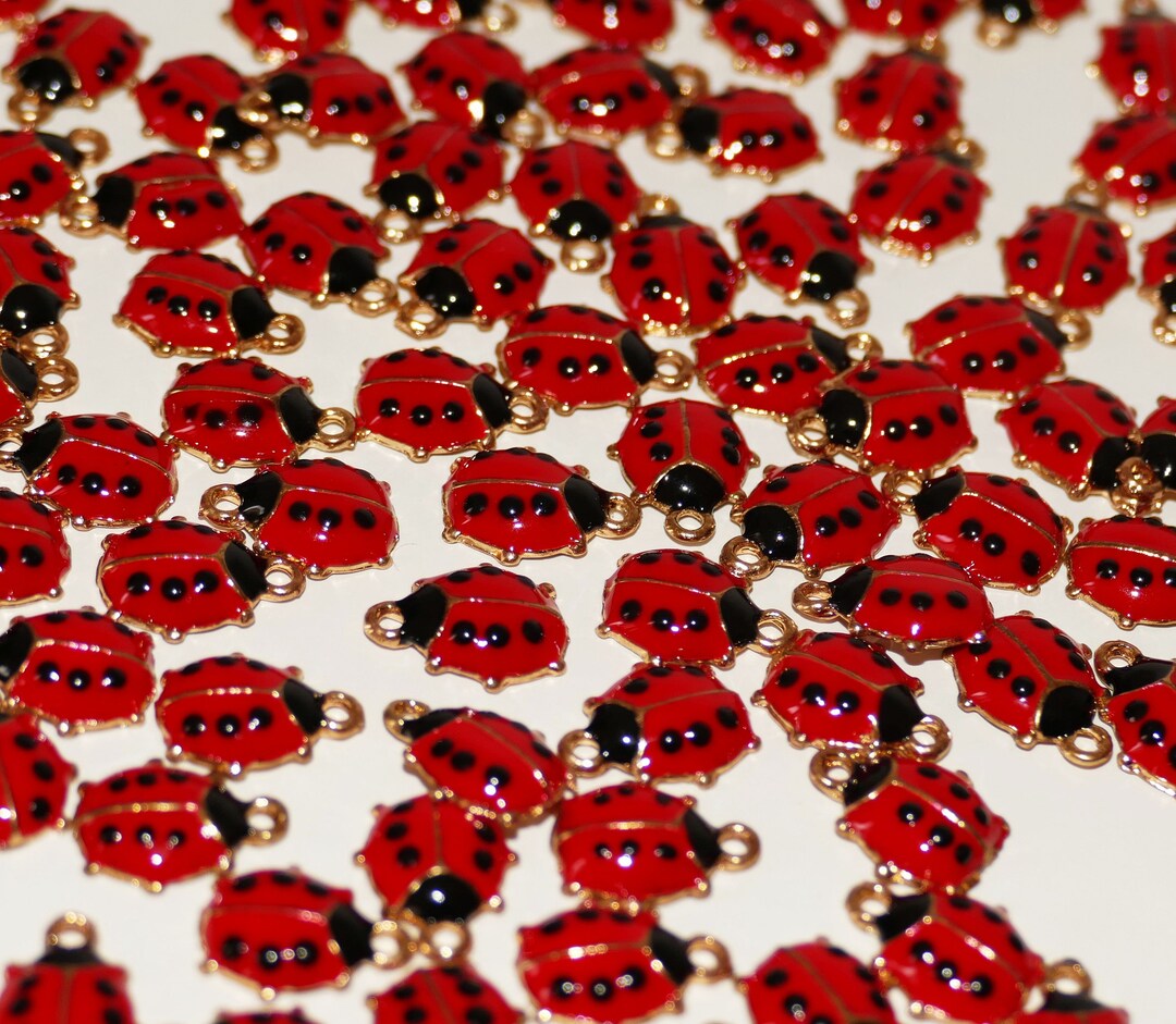4x Ladybug Enamel Small Charms for Bracelet, Gold Tone Retro Ladybird ...
